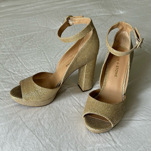 Sun + Stone | Shoes | Good Metallic Block Platform Heels | Poshmark